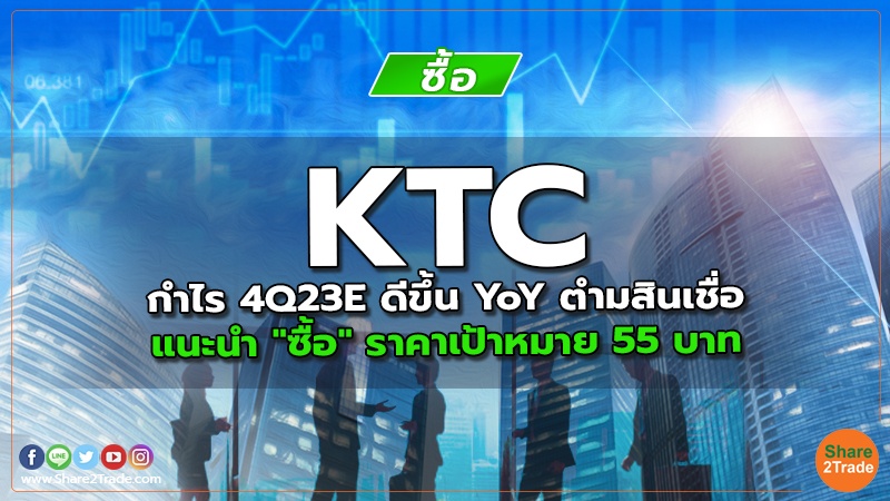 KTC กำไร 4Q23E ดีขึ้น YoY ตำมสินเชื่อ แนะนำ "ซื้อ" ราคาเป้าหมาย 55 บาท | Share2Trade